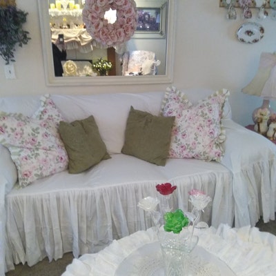 Chair Slipcover/ruffled Slipcover/blue Tickng/shabby Slipcover/shabby ...