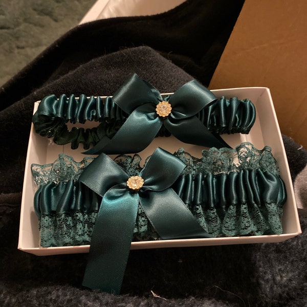 Hunter Green Wedding Garter Set, Hunter Bridal Garter, Garter Belt ...