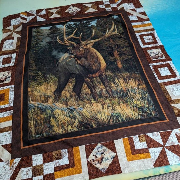 FALL CHALLENGE Fabric Quilt Panel 36" X 45", Elk, Deer, Buck, Hunting ...