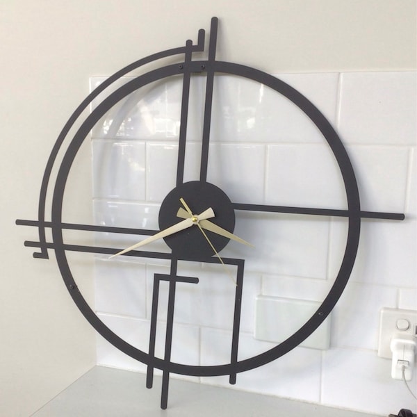Metal Minimalist Line Black Wall Clock, Modern Round Design ...