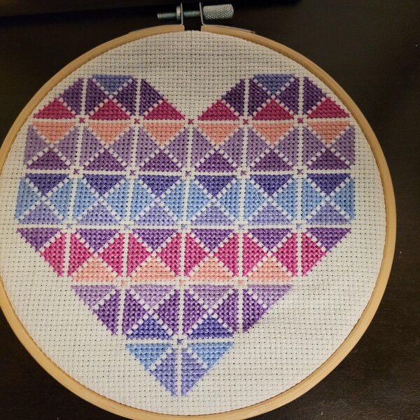 PATTERN Purple Geometic Heart Cross Stitch Chart - Instant Download for ...