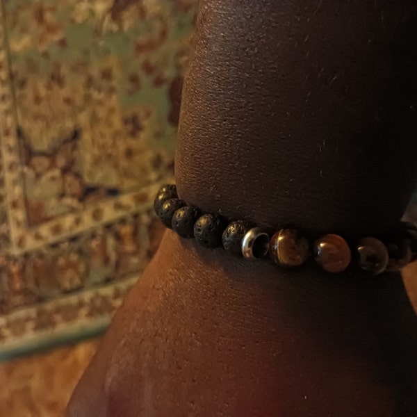 Tiger Eyes & Lava Rock Essential Oil Diffuser Bead High Quality Stretch ...