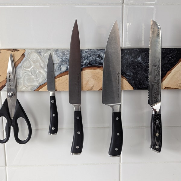 Magnetic Knife Rack Holder, Live Edge With Bark Canadian Walnut Knives ...
