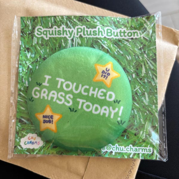I Touched Grass Today Squishy Plush Button | Minky Gamer and Otaku Meme ...