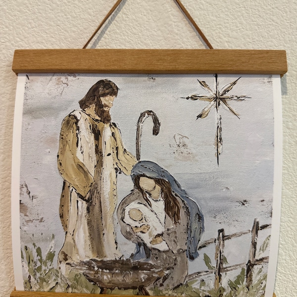 Manger Scene Art Print, Nativity Painting, Nativity Art, Christmas Art ...