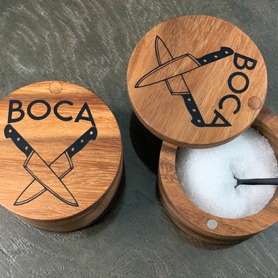 Acacia Wood Salt Cellar, Personalized Salt Cellar, Custom Salt Cellar ...