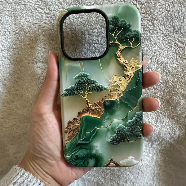 Teal Blue Marble Abstract Tough Phone Case, Goldart Print Phone Case ...