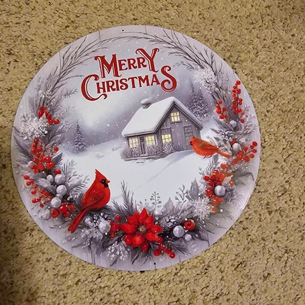 Cardinal Christmas Wreath Sign: Red and Silver Round Aluminum Holiday Decor, 12 Inch, SPD-379 - Etsy