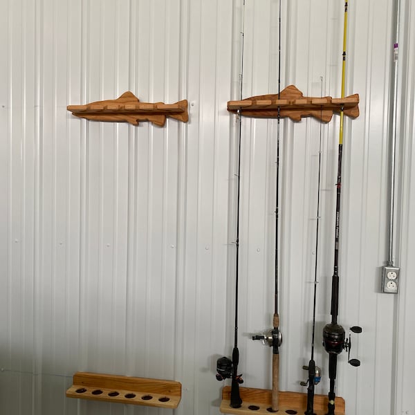 Wall Mount Fishing Pole Holder, Wall Mount Rod Rack, Fish Shaped - Etsy