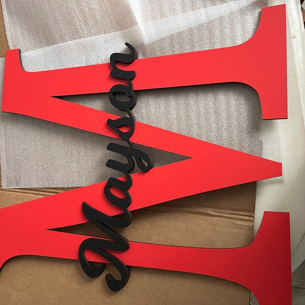 Custom Wooden Wall Name Sign Wood Big Letters Modern Nursery Bedroom ...