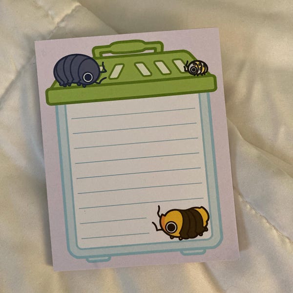 Cute Isopod Bug Keeper Memo Pad, Kawaii Cute Memo Pad, Forest Insect ...