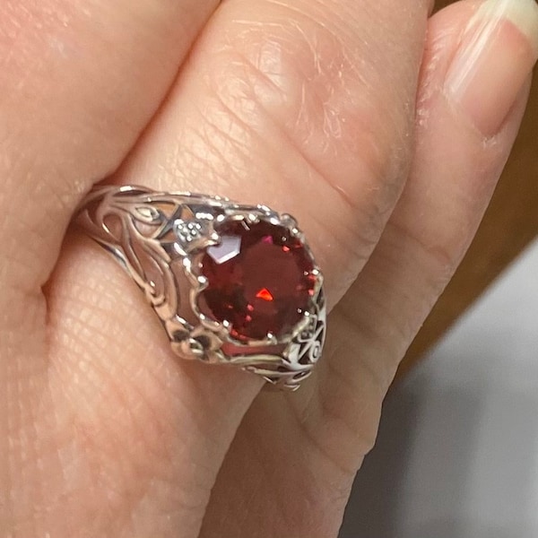 Ruby Ring | 925 Sterling Silver | 2ct Simulated Red Ruby Gem Victorian ...