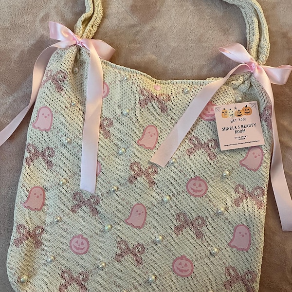 Pink Bow Crochet Shoulder Tote Bag - Etsy