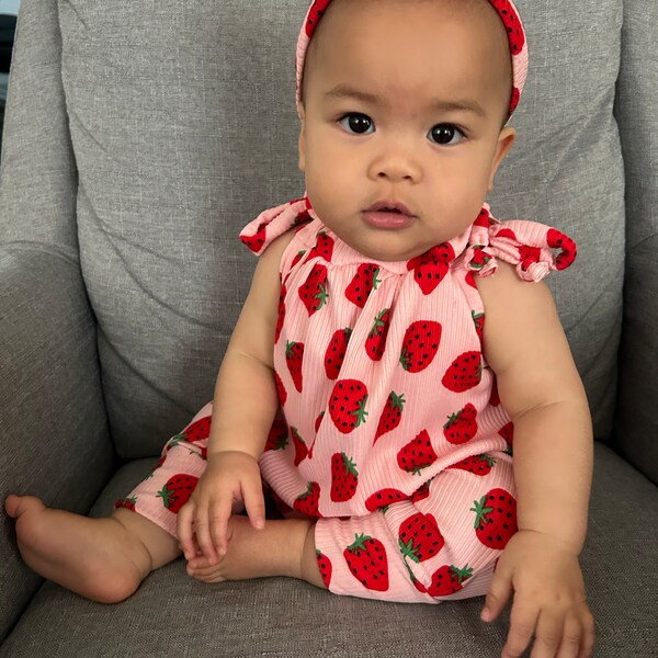 Baby Girl, Strawberry Jumpsuit Romper, Ready to Ship, Spring Outfit ...