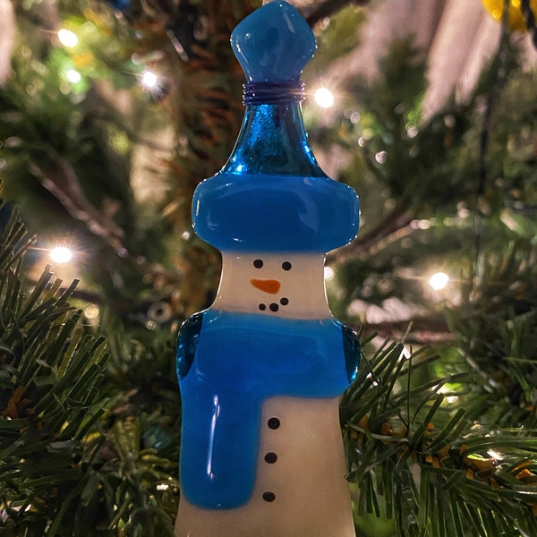 Fused Glass Snowman Christmas Tree Decoration, Snowman Decoration ...