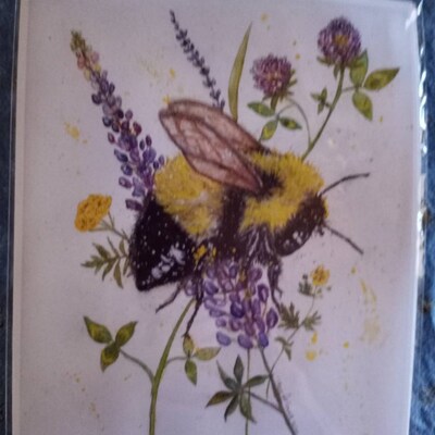Bumble Bee Art Print, Bee Art, Bumble Bee Watercolor, Floral Art ...