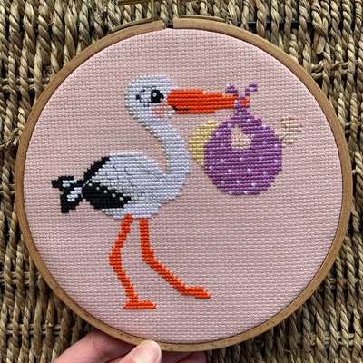 Stork and Baby Cross Stitch Pattern PDF Personalised Newborn Baby ...