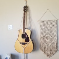 Macrame Acoustic Guitar Stand, Wall Decor on Bamboo Hoop, Wall Mount ...