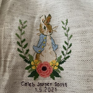 Beatrix Potter Birth Sampler Cross Stitch Pattern Peter Rabbit Wreath ...