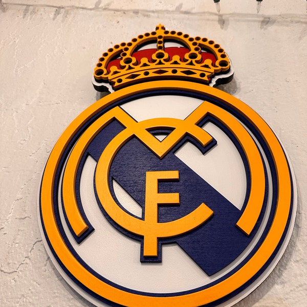 Real Madrid CF Football Club Logo 3D Wooden Sign, Medallion Sports Sign ...