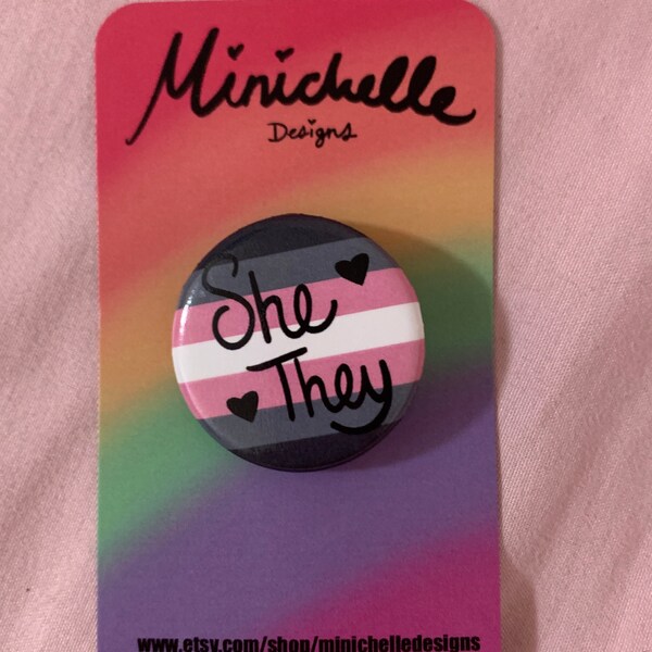 Demigirl Pride Flag Pronoun 1.25” in Pin Back Button | She/they| They ...