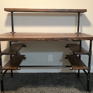Steel and Wood Desk Office Iron Pipe Desk With 2 Shelves - Etsy