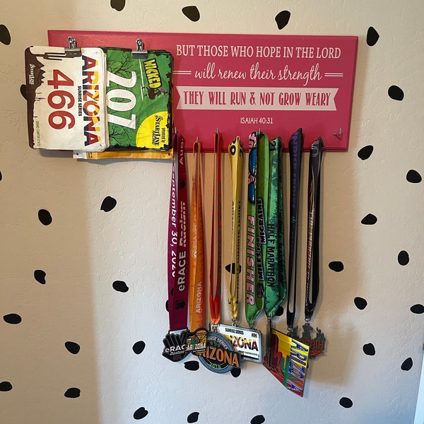 ISAIAH 40 31 Bible Verse Running MEDAL Holder HOOKS Rack and Race Bib ...