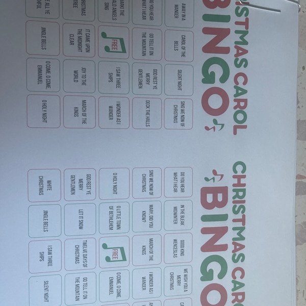 Christmas Carol Bingo, 50 Printable Christmas Carol Bingo Cards ...