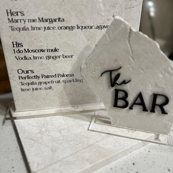 Marble Stone Bar Sign | Wedding Unique Signage | Menu Sign | Drink Sign ...