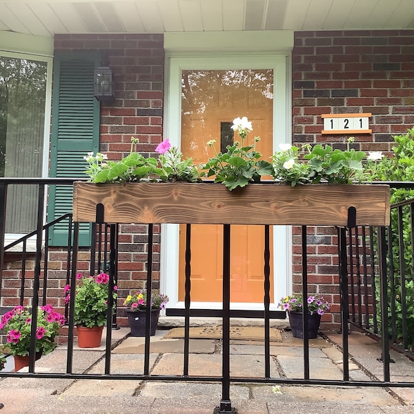 Cedar Railing Planter Box With Brackets, Balcony Planter Box, Hanging Planter Box, Deck Rail ...