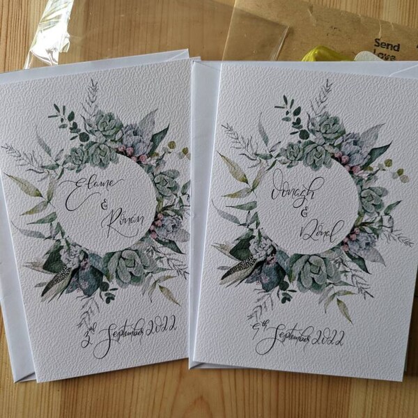 Personalized Calligraphy Wedding Card | Handmade Couple Name Keepsake ...