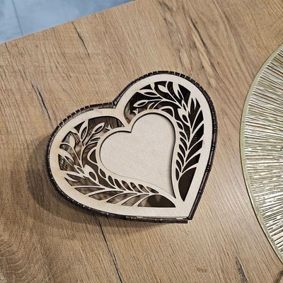 Heart Shape Laser Cut Wooden Gift Box for Valentines Day, Jewelry Case ...