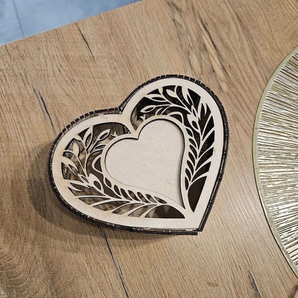 Heart Shape Laser Cut Wooden Gift Box for Valentine’s Day, Jewelry Case ...