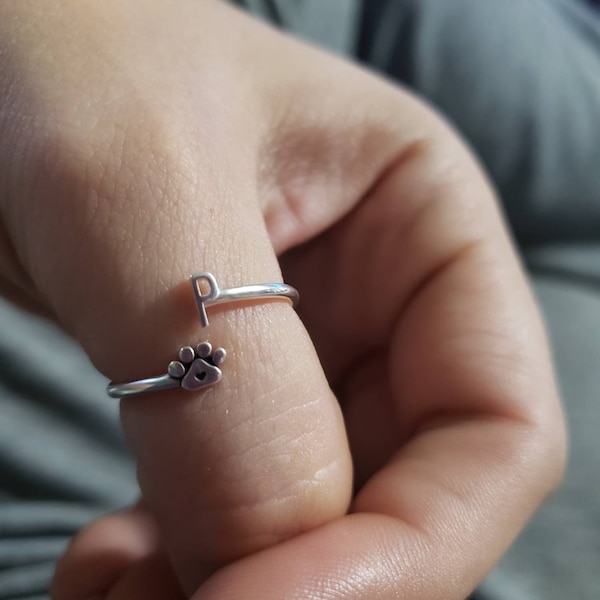 925 Sterling Silver Dog Paw Ring,tiny Heart Jewelry,custom Initial ...