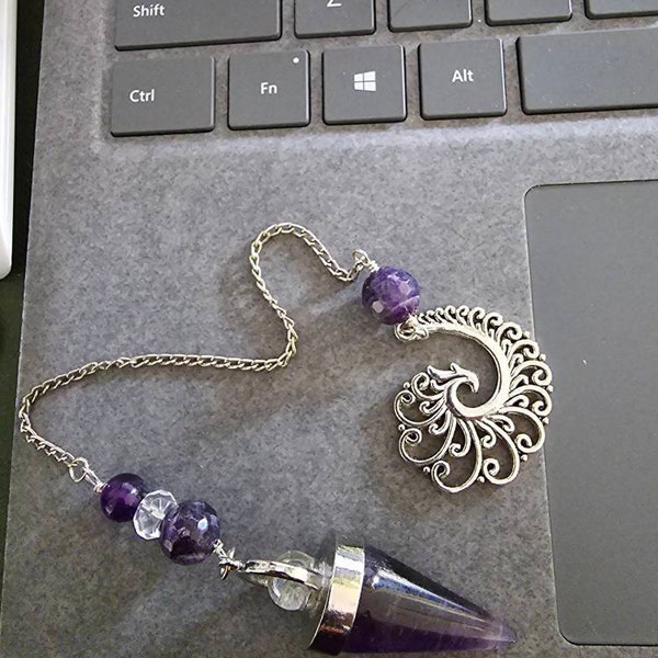Larvikite Pendulum With Larvikite and Clear Quartz Beads, Silver Plated ...