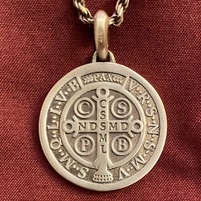 Sterling Silver Saint Benedict Necklace, Personalized Christian Saint Benedict Medallion ...