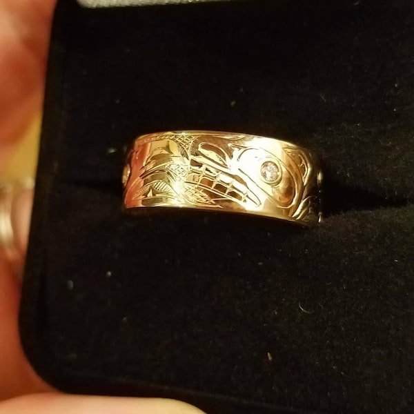 Native Wolf and Nordic Dragon 14k Gold Ring With Diamonds First Nations ...
