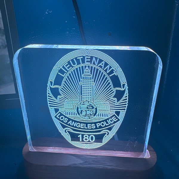 LAPD Badge Acrylic Lighted Plaque. Police Badge, Personalized Los ...