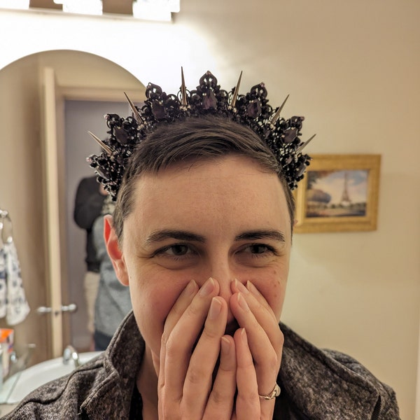 Dark Purple Tiara | Amethyst Crown | Gothic Bridal Headpiece | Spike ...