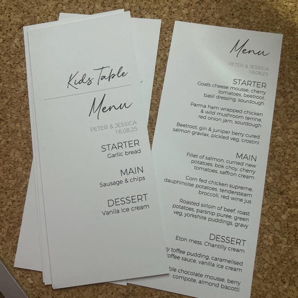 Personalised Guest Menu in Minimalist Design - BT107 | Menu Place Card ...