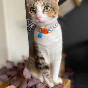 Retro Checkered Cat Collar With Bell, Colorful Male Cat Breakaway ...