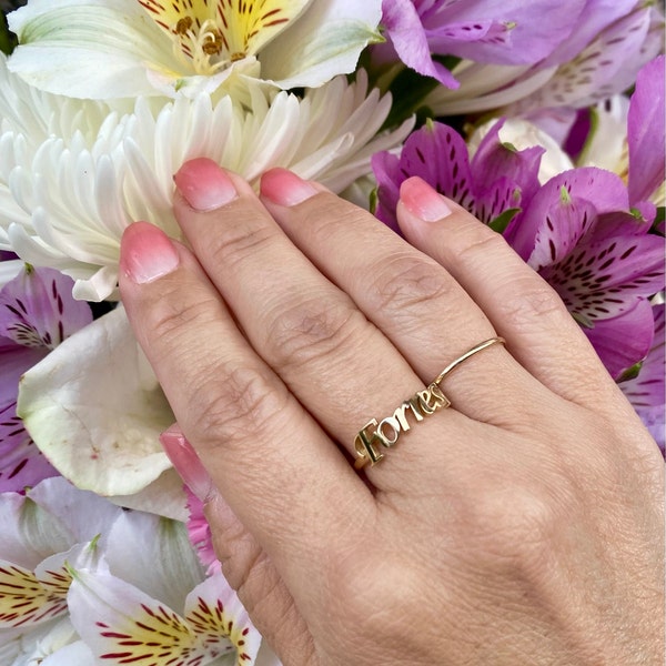 14k Gold Personalized Cursive Name Ring, Solid Gold Custom Name Ring ...