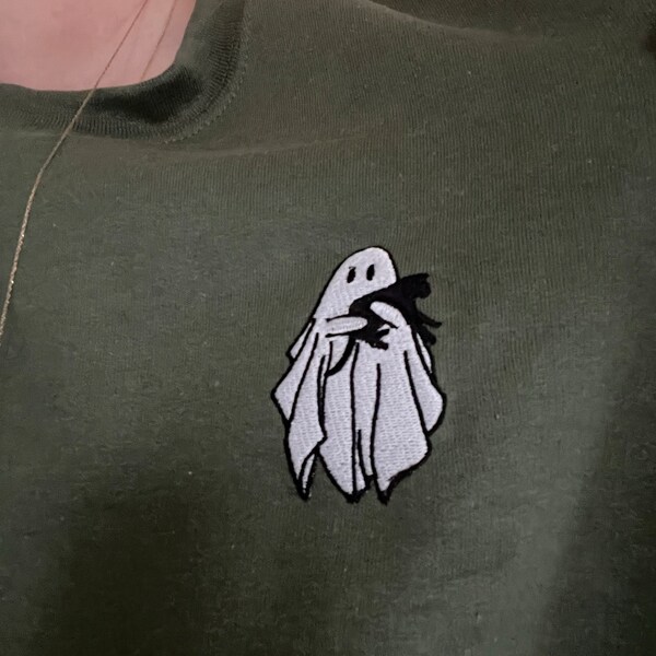 Embroidered Ghost Sweatshirt, Halloween Sweatshirt, Black Cat, Fall ...