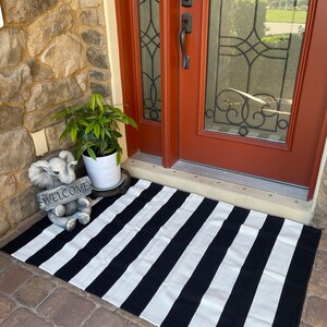 Black and White Outdoor Striped Rug, Stripes Christmass Runner, Outdoor ...