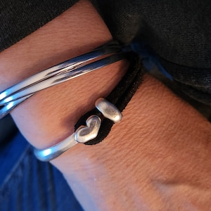 Leather Heart Cuff ... Heart Stacking Bracelet ... Valentine Bracelet ...