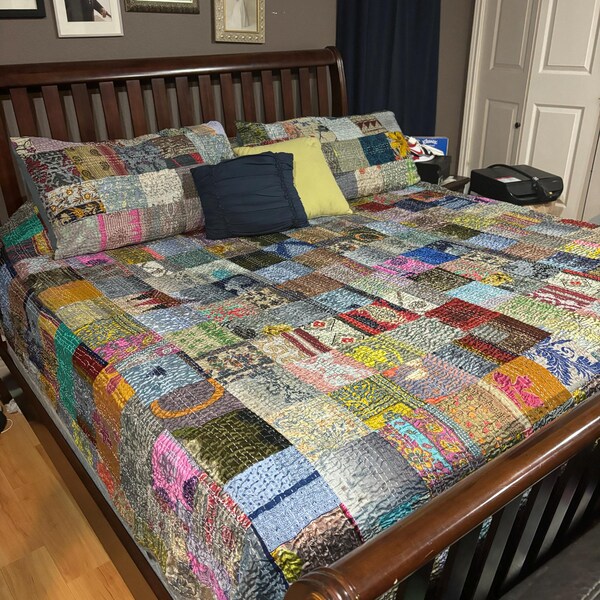 Bohemian Patchwork Quilt Kantha Quilt Handmade Vintage Quilts Boho Twin ...