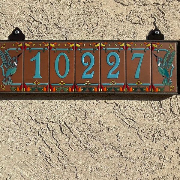 Turquoise on Terra Cotta Ceramic Tile House Numbers | Custom Address ...