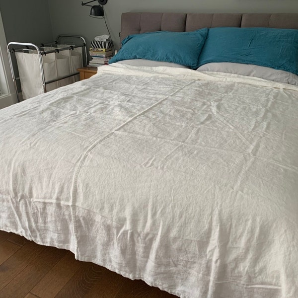 White Rustic Heavy Weight Linen Bed Cover/ Coverlet/ Linen Summer ...