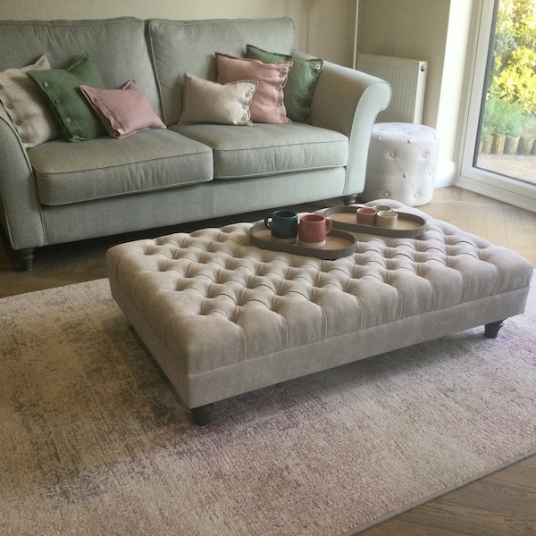 Chesterfield Double Top Coffee Table & Footstool Deep Buttons Made by ...