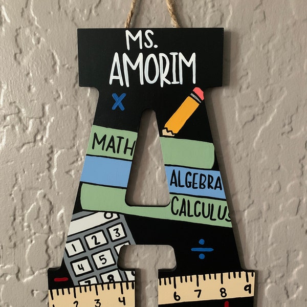 Hand-painted Math Teacher Wood Letter Sign, Algebra Teacher Classroom ...